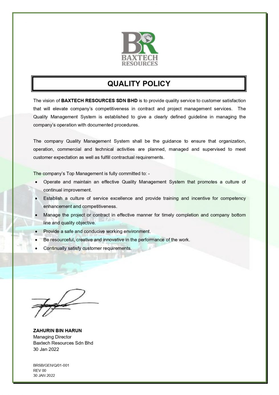 Policy | Baxtech Resources Sdn Bhd